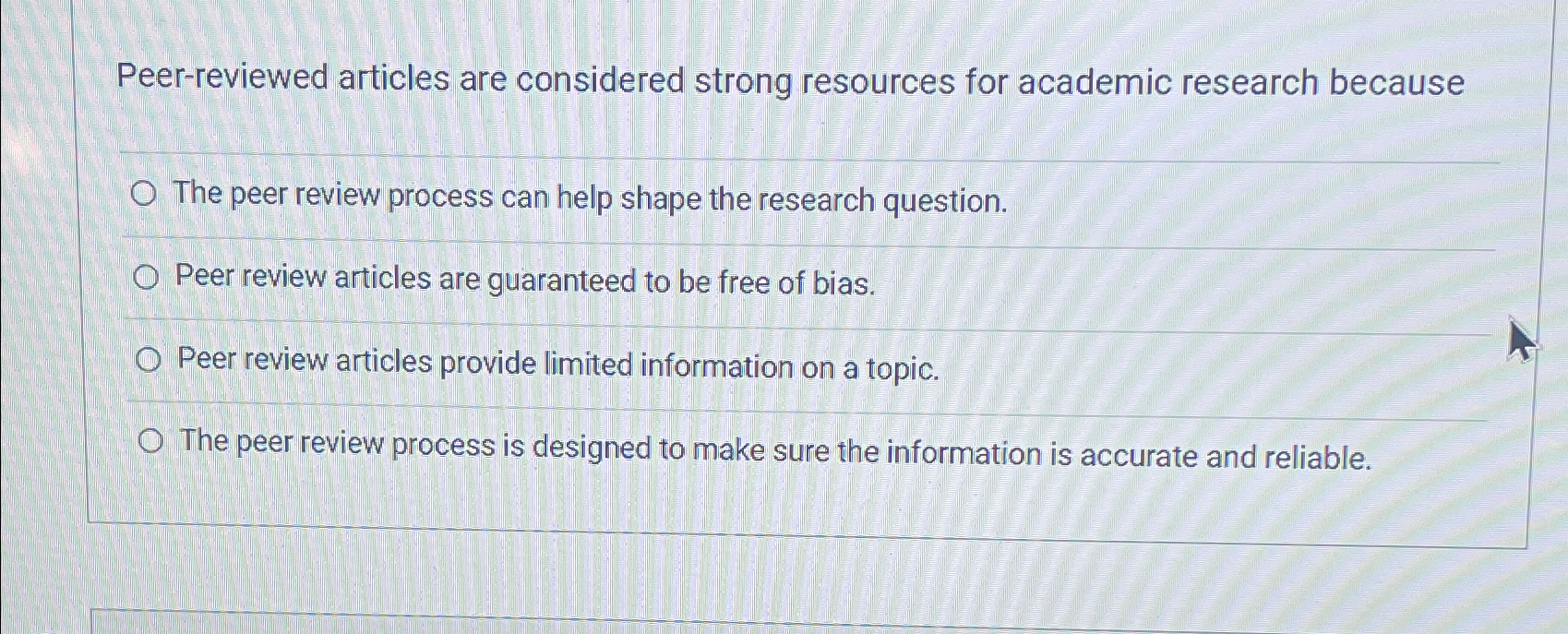 Solved Peer-reviewed articles are considered strong | Chegg.com