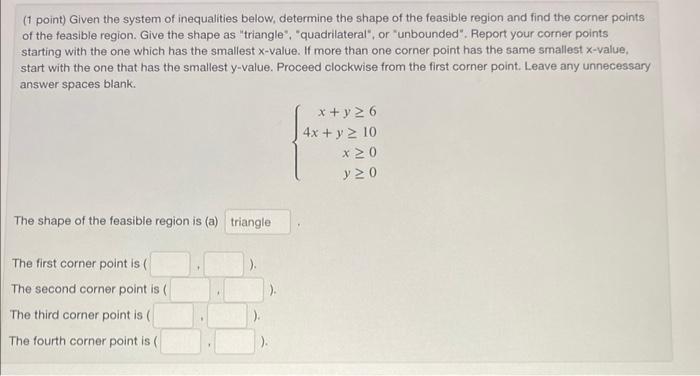 Solved (1 point) Given the system of inequalities below, | Chegg.com