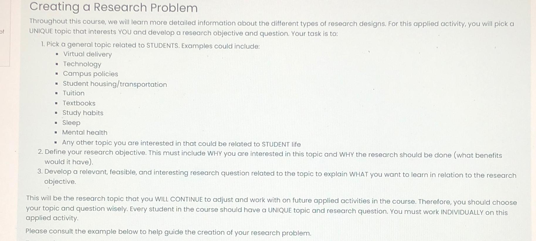 Solved Creating a Research ProblemThroughout this course, we | Chegg.com