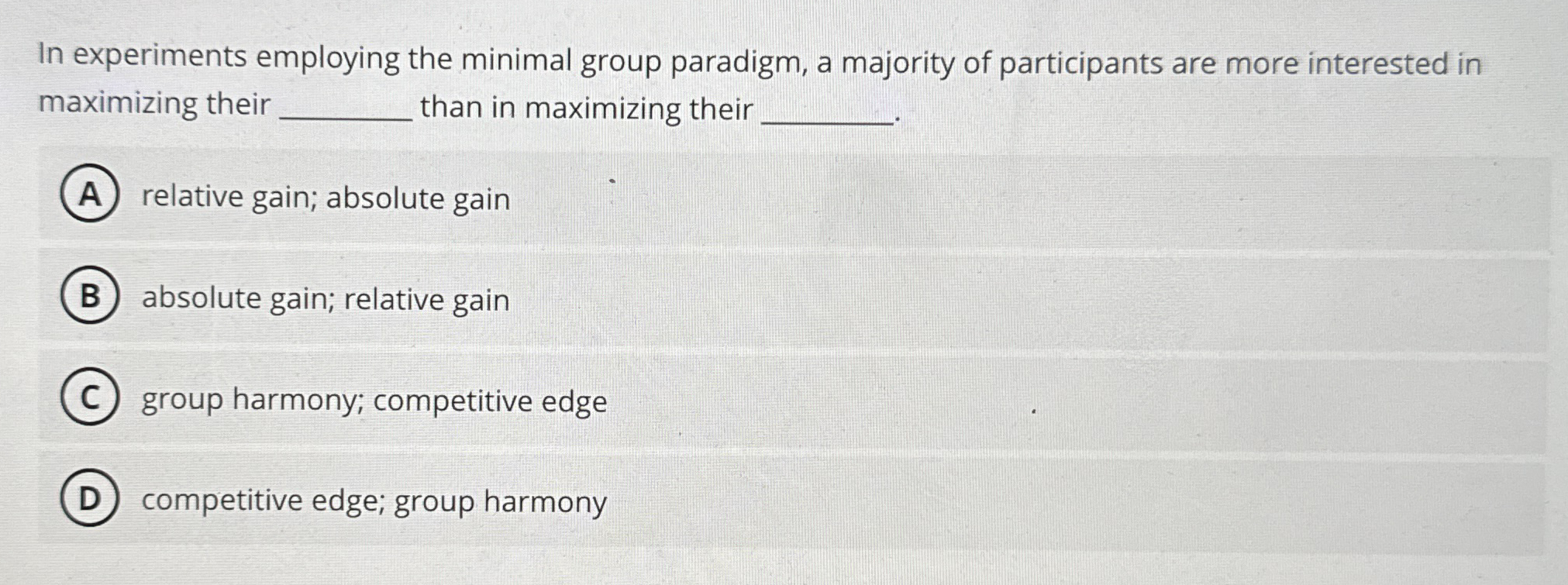 Solved In experiments employing the minimal group paradigm, | Chegg.com