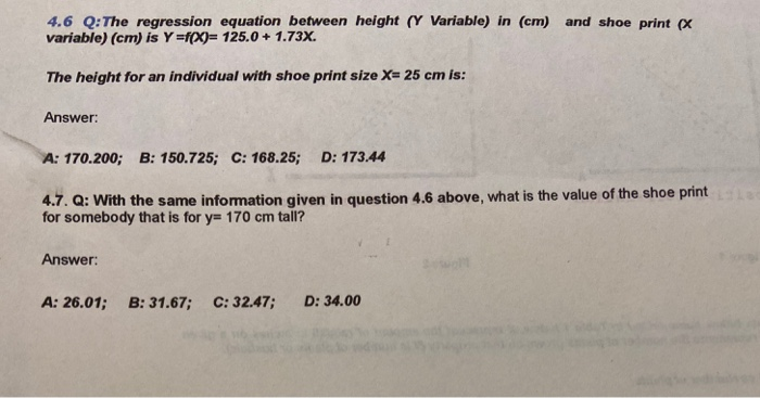 Solved 4.6 Q:The regression equation between height (V | Chegg.com