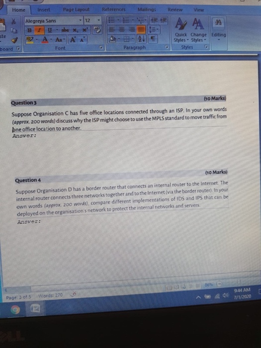 Solved Home Insert Page Layout References Mailings Review | Chegg.com