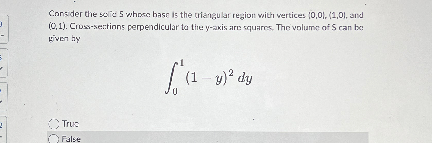 Solved Consider the solid S ﻿whose base is the triangular | Chegg.com