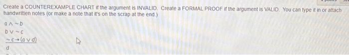 Solved Create a COUNTEREXAMPLE CHART if the argument is | Chegg.com