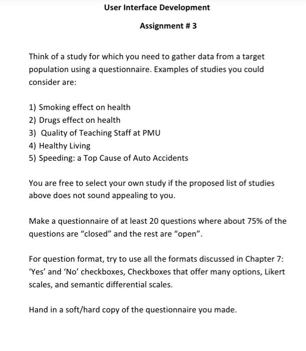 Solved User Interface Development Assignment \# 3 Think of a | Chegg.com