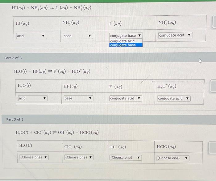 Solved HI(aq)+NH3(aq)→I−(aq)+NH4+(aq) 2 of 3 | Chegg.com