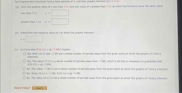 Two trigonometric functions f and g have periods of 3 | Chegg.com