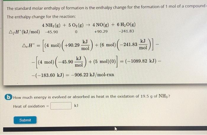 Solved The standard molar enthalpy of formation is the | Chegg.com