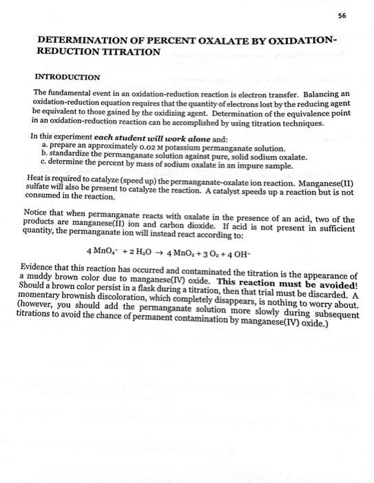 Solved REDUCTION TITRATION INTRODUCTION The fundamental | Chegg.com