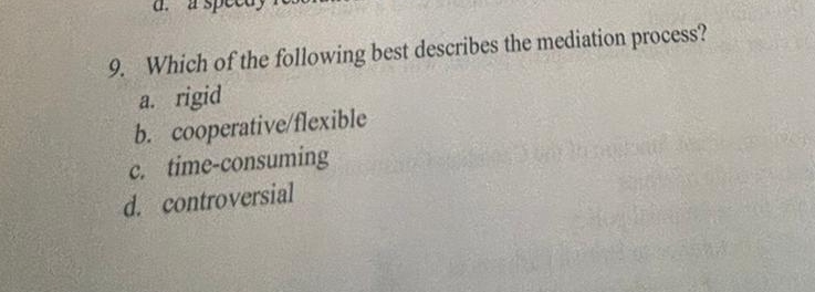 Solved Which of the following best describes the mediation | Chegg.com