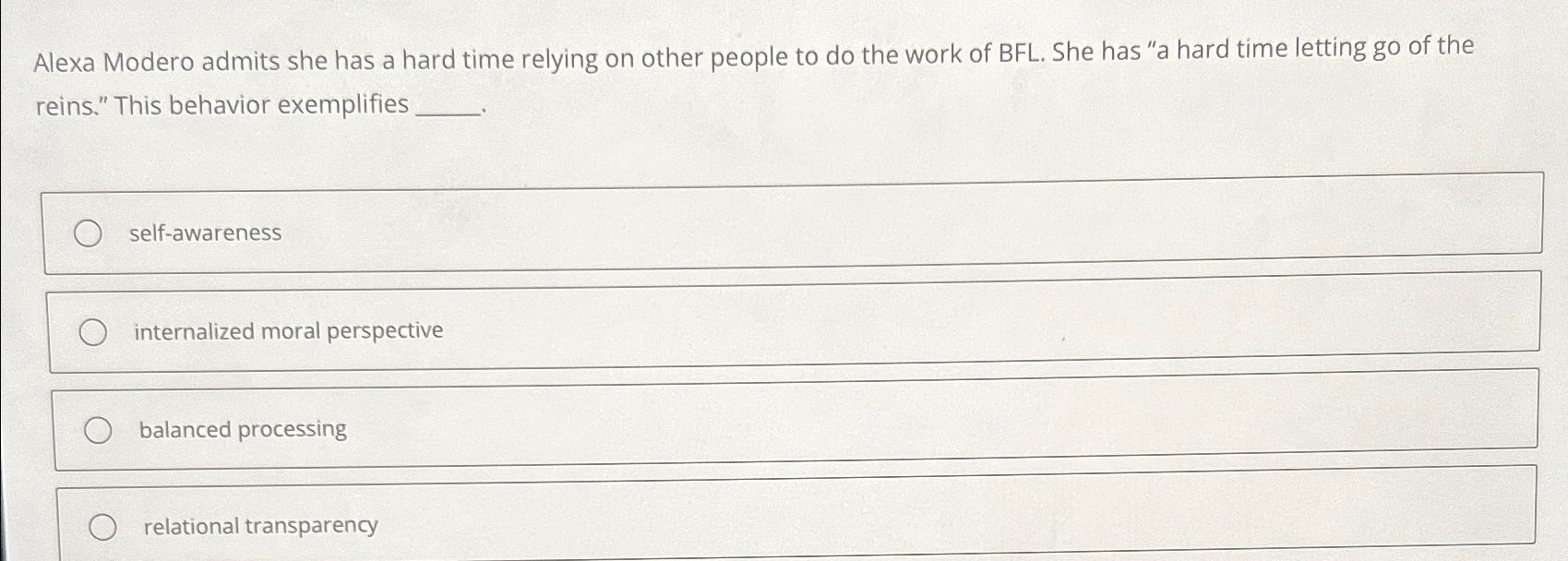 Solved Alexa Modero admits she has a hard time relying on | Chegg.com