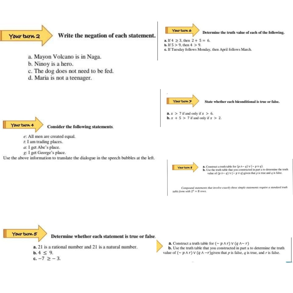 Solved Yourturn 2 Write the negation of each statement. Your | Chegg.com