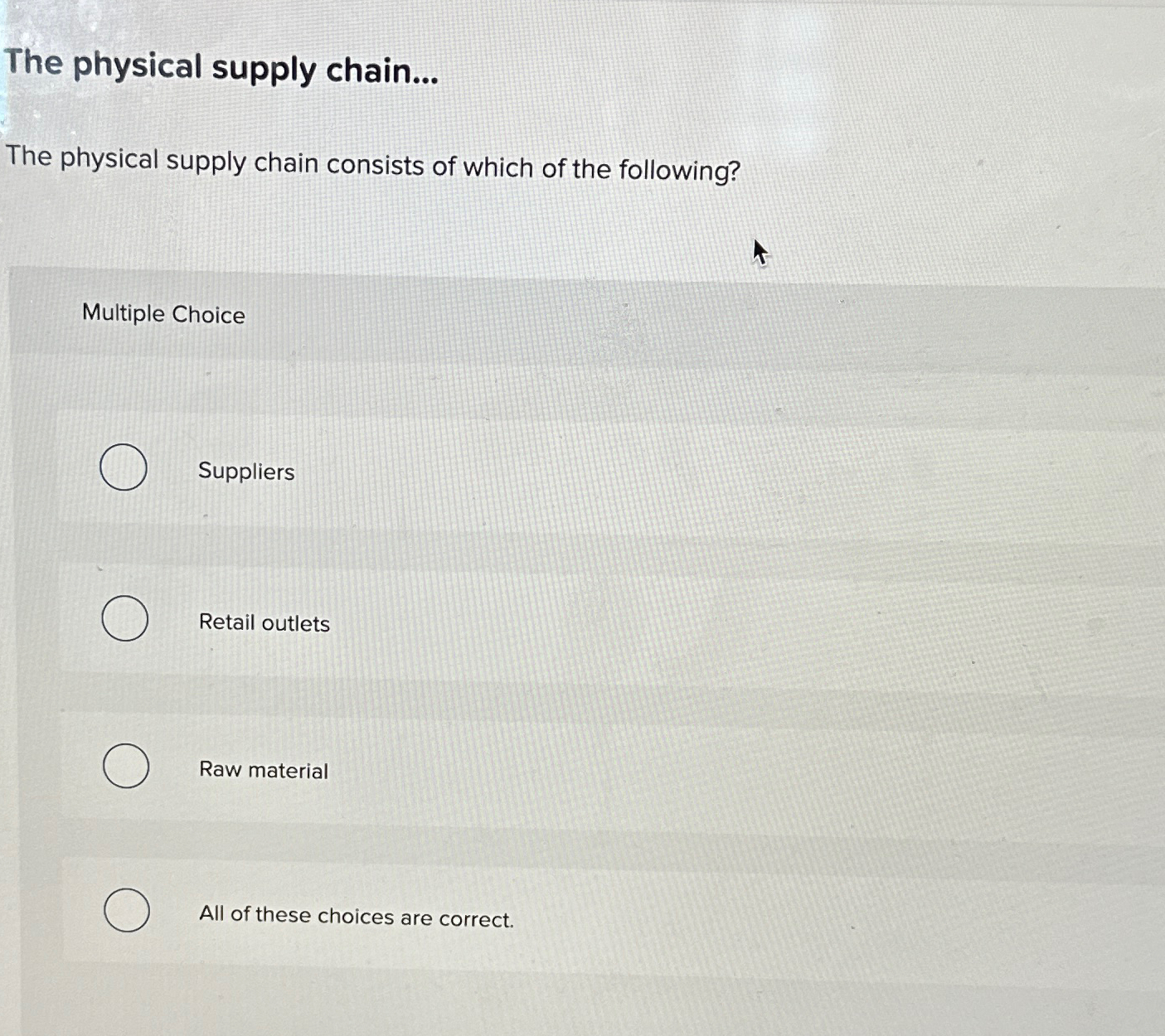 Solved The physical supply chain...The physical supply chain | Chegg.com