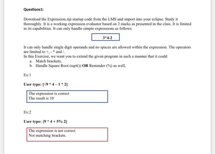 Solved Questions1: Download the Expression.zip startup code | Chegg.com