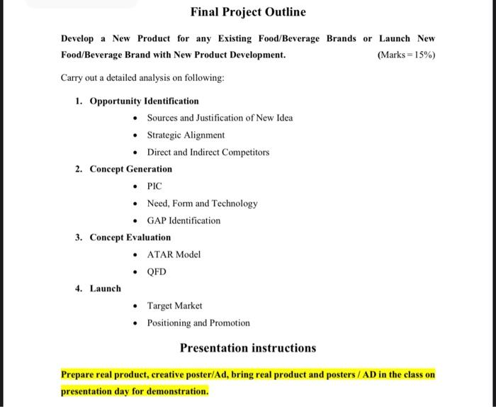 Solved Final Project Outline Develop a New Product for any | Chegg.com