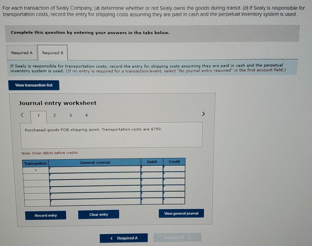 Solved For each transaction of Sealy Company. (a) determine | Chegg.com