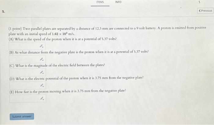 Solved (1 point) Two parallel plates are separated by a | Chegg.com