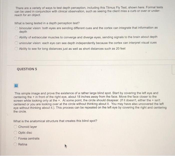 Solved There are a veriety of ways to test depth perception, | Chegg.com
