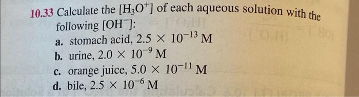 Solved 10.33 Calculate the [H3O+] of each aqueous solution | Chegg.com