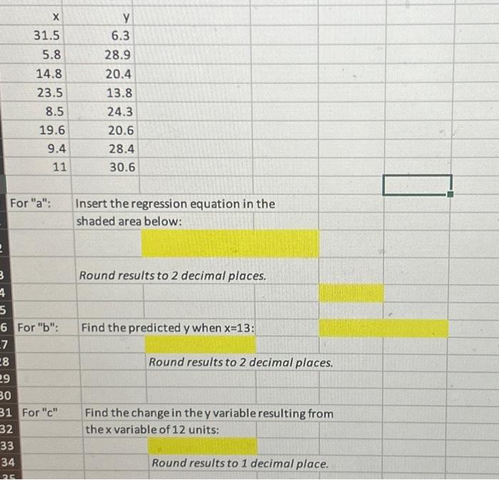 Solved For " b ": Find the predicted y when x=13 : Round | Chegg.com