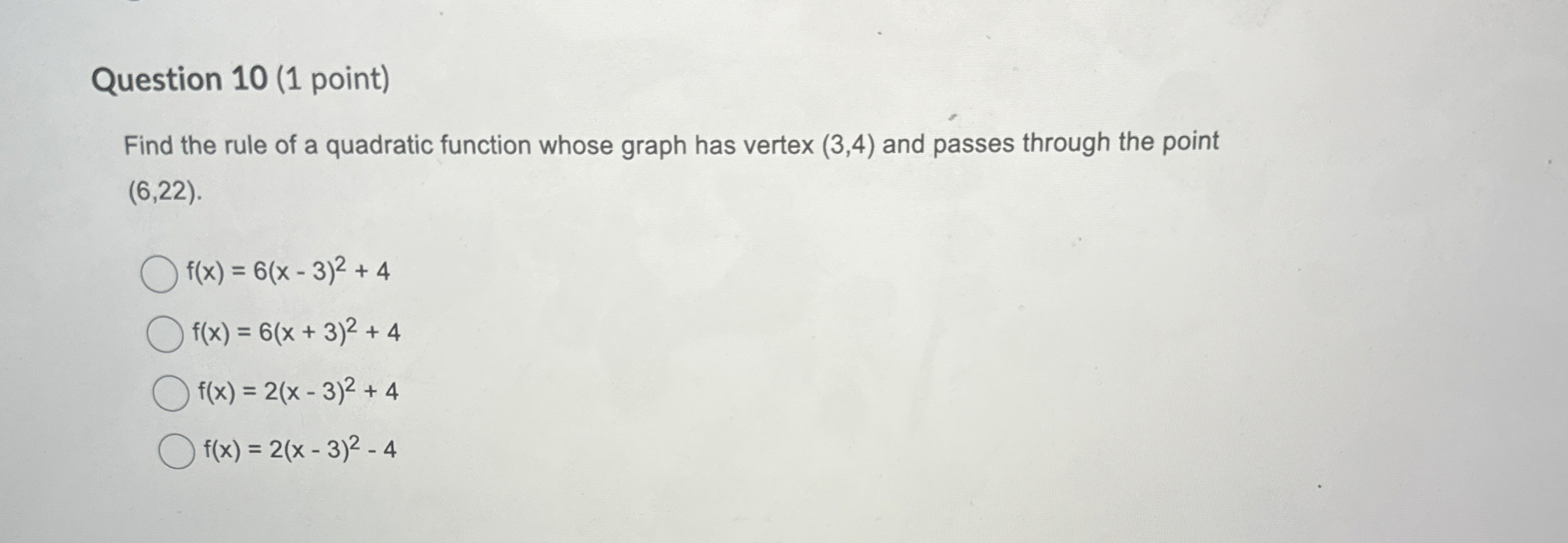 Solved Question 10 (1 ﻿point)Find the rule of a quadratic | Chegg.com