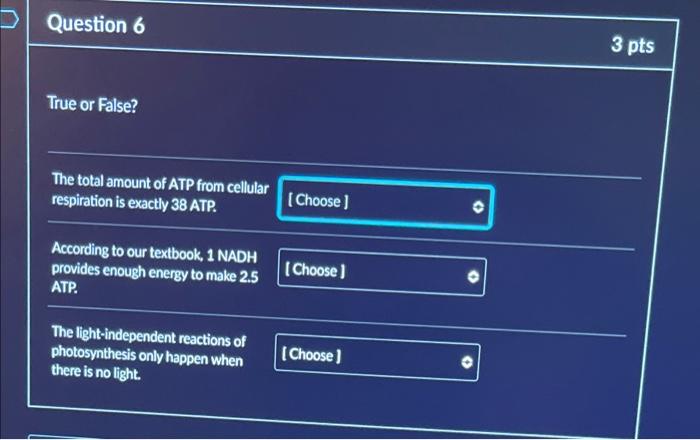 Solved Question 6 True or False? The total amount of ATP | Chegg.com