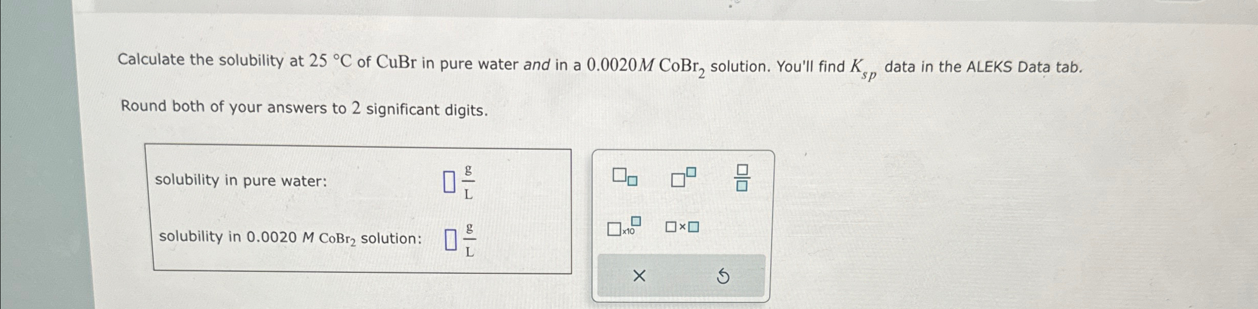 Calculate the solubility at 25°C ﻿of CuBr in pure | Chegg.com