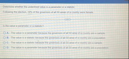 Solved Defermine whether the underlined value is a parameter | Chegg.com