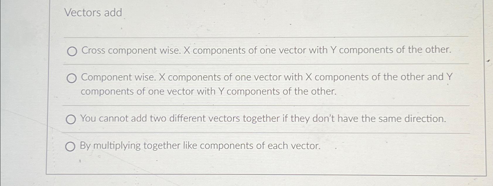 Solved Vectors add\\nCross component wise. x components of | Chegg.com