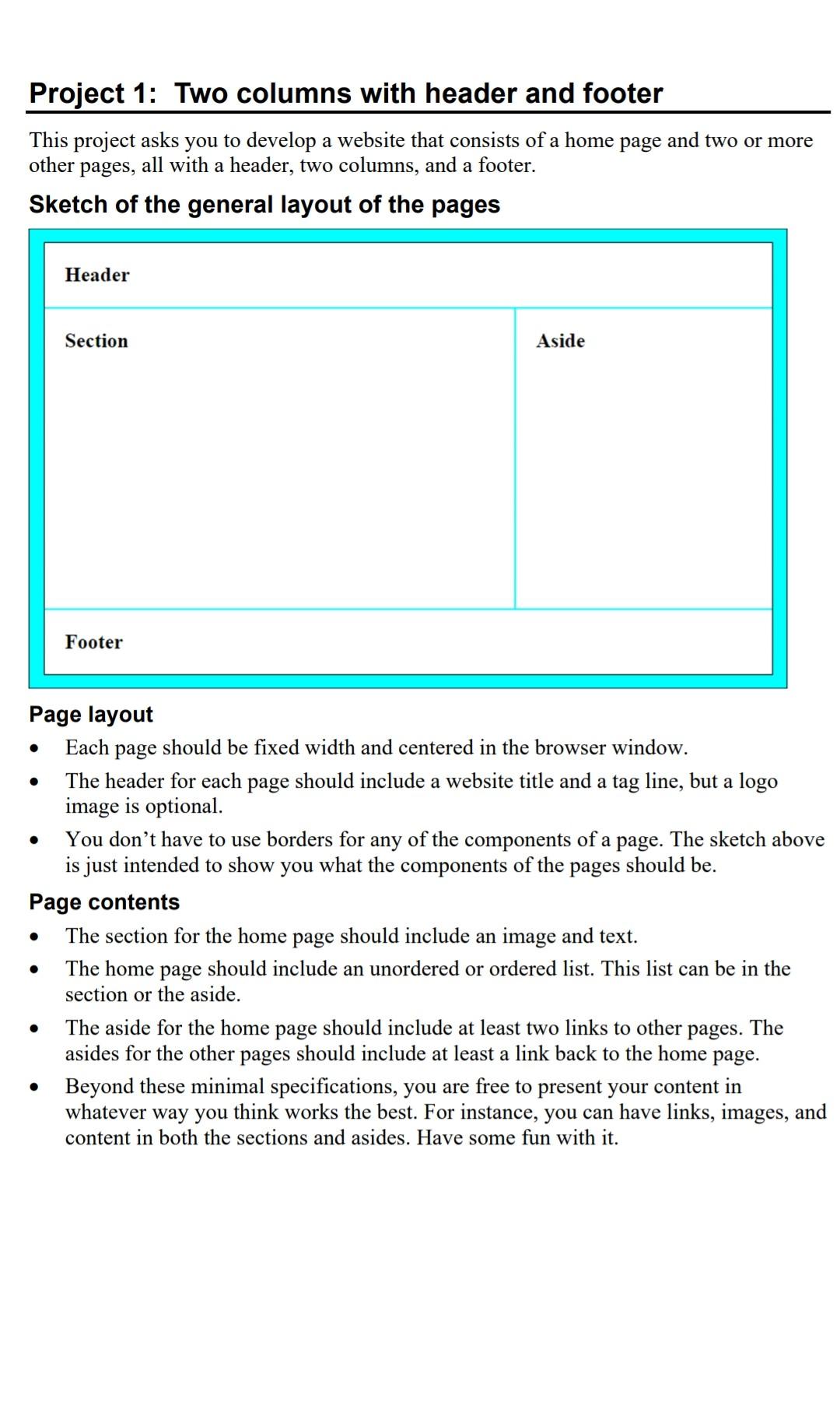 Solved Project 1 Two Columns With Header And Footer This