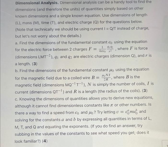 Solved Dimensional Analysis. Dimensional analysis can be a | Chegg.com