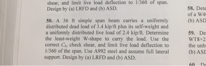 Solved shear, and limit live load deflection to 1/360 of | Chegg.com