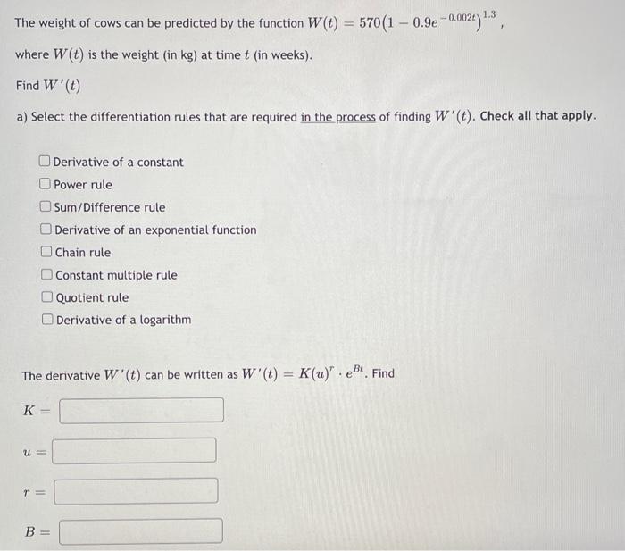 Solved The weight of cows can be predicted by the function | Chegg.com