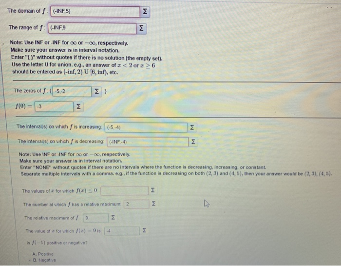 Solved The domain off: (-INF,5) The range of f: (-INF,9 | Chegg.com