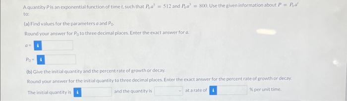 Solved A quantity P is an exponential function of time t, | Chegg.com