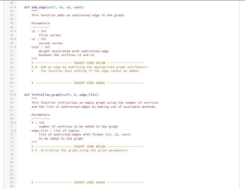 Solved You are tasked to define methods of a graph class | Chegg.com