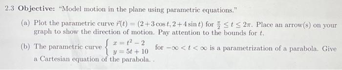 Solved 2.3 Objective: "Model motion in the plane using | Chegg.com