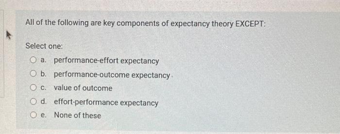 Solved All of the following are key components of expectancy | Chegg.com