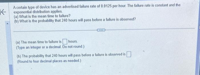 Solved A certain type of device has an advertised failure | Chegg.com