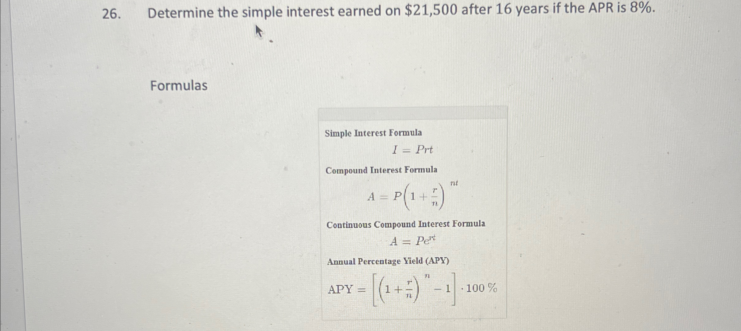 Solved Determine the simple interest earned on $21,500 | Chegg.com