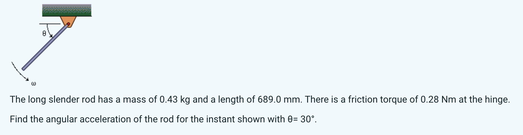 Solved The long slender rod has a mass of 0.43 ﻿kg and a | Chegg.com