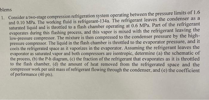 Solved lems Consider a two-stage compression refrigeration | Chegg.com