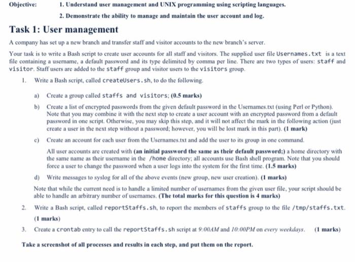 Solved Objective: 1. Understand user management and UNIX | Chegg.com