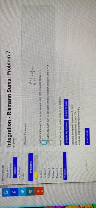 Solved Homework Sets G Integration - Riemann Sums: Problem 7 | Chegg.com