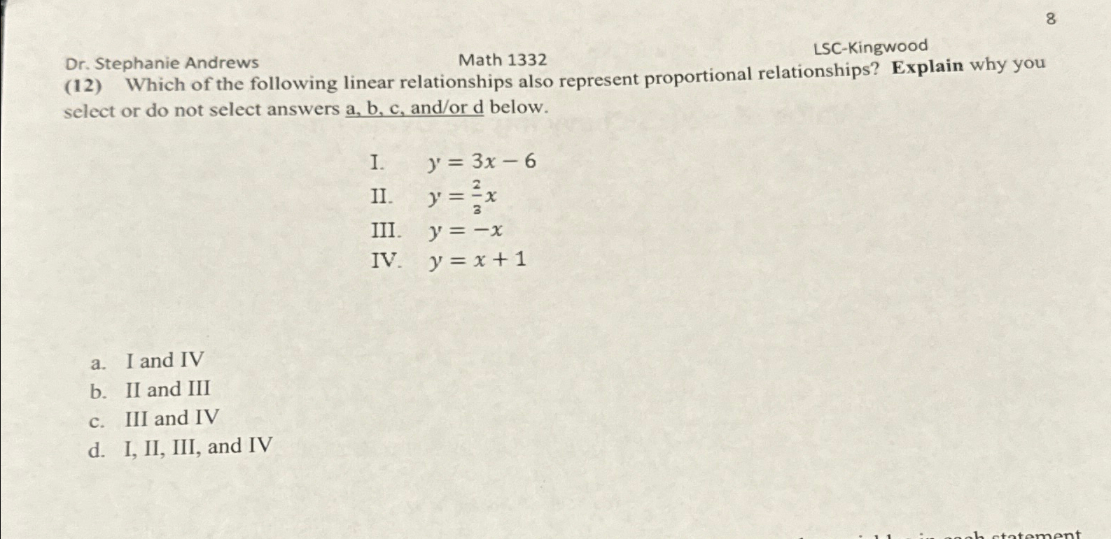 Solved 8Dr. ﻿Stephanie AndrewsMath 1332LSC-Kingwood(12) | Chegg.com