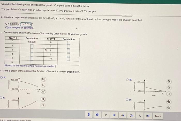 Solved Consider the following case of exponential growth. | Chegg.com