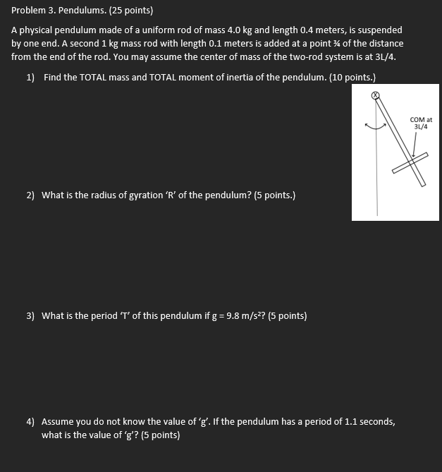 Solved A physical pendulum made of a uniform rod of mass 4.0 | Chegg.com