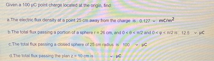 Solved Given a 100μC point charge located at the origin, | Chegg.com