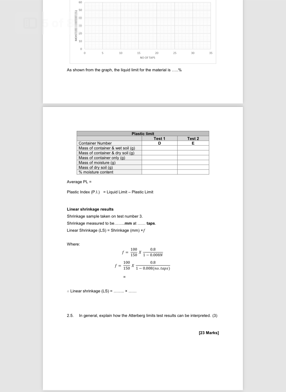 Solved Sans 3001 Gr10 ï Atterberg Limits Test Liquid Chegg