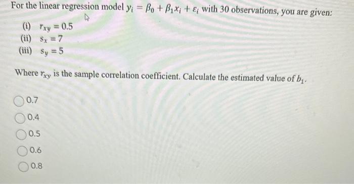 Solved For the linear regression model yi=β0+β1xi+εi with 30 | Chegg.com